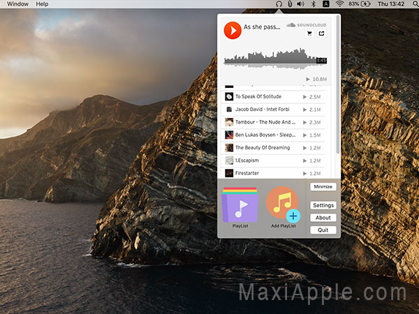 SoundBar Mac - Musiques SoundCloud dans le Menu (gratuit) - MaxiApple