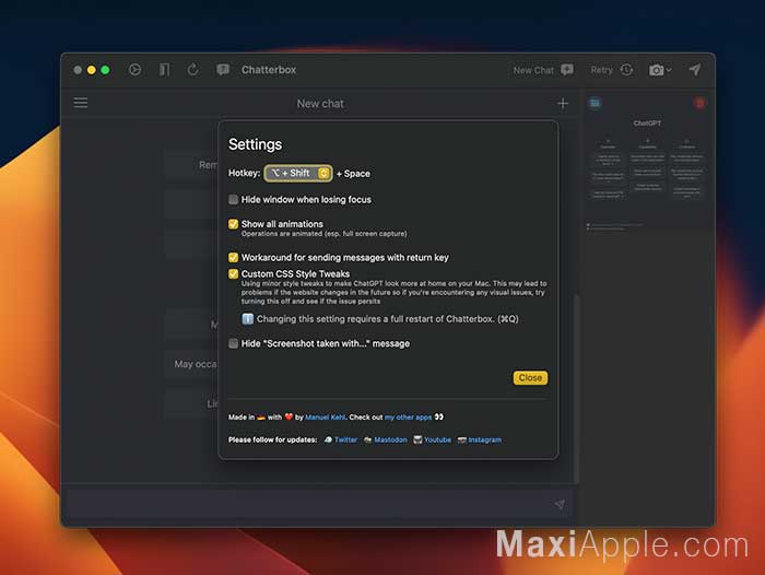 Chatterbox Mac - Client ChatGPT Non Officiel (gratuit) - MaxiApple