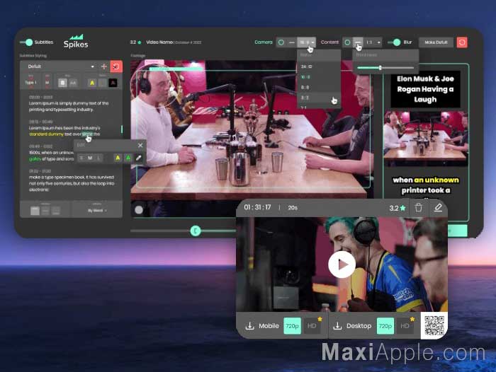 Spikes AI - Transformez des Vidéos Longues en Shorts (gratuit) - MaxiApple