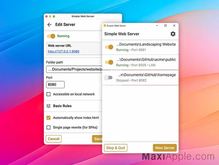 Simple Web Server Mac PC - Créez des Serveurs en Local (gratuit) - MaxiApple