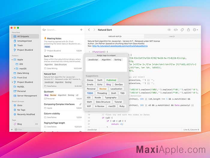 SnippetsLab Mac - Gestion de Snippets 580 Langages (gratuit) - MaxiApple